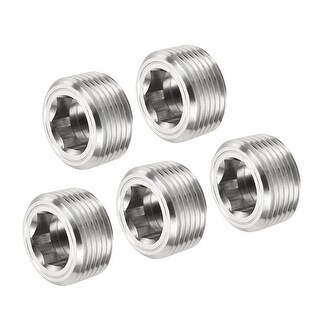 5pcs Brass Pipe Plug 3/4" NPT Male Thread Hex Internal Socket Fitting Silvery - Silver Tone ...